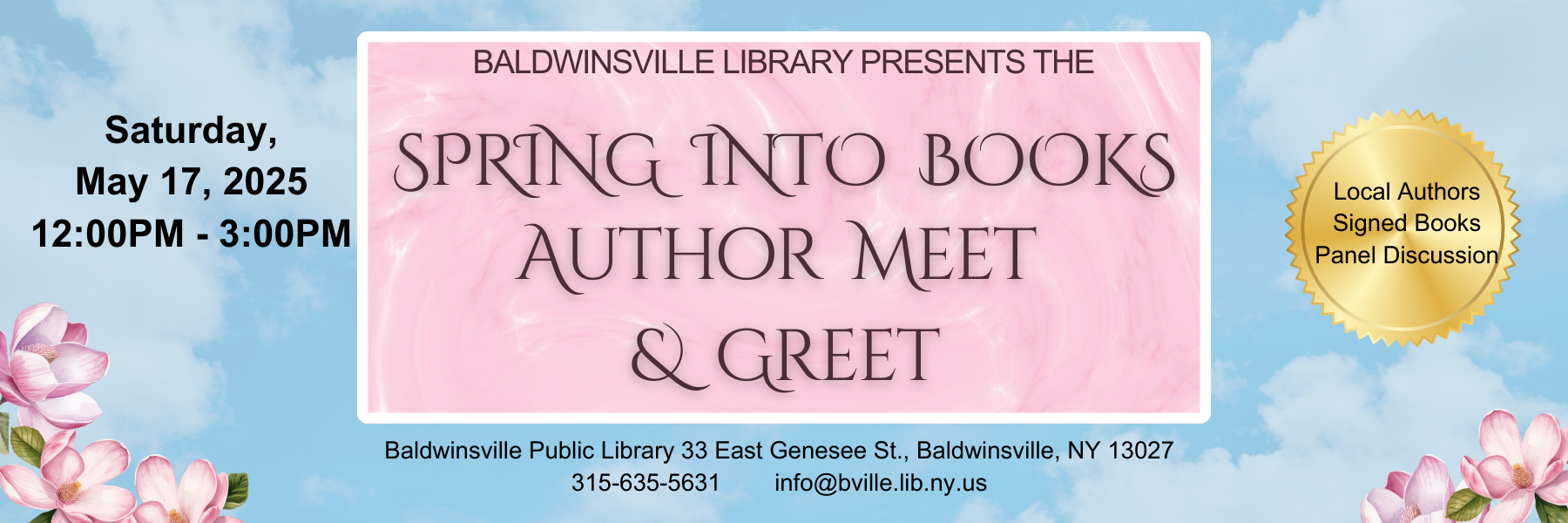 Spring Author Meet and Greet on May 17th at 12PM